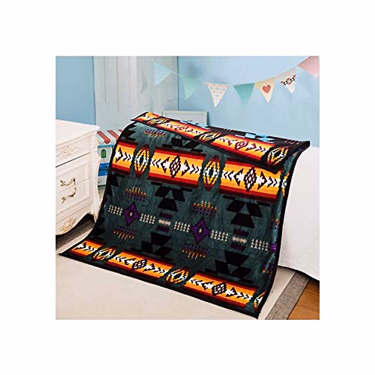 NU TRENDZ - Southwest - Native Print Baby Blanket Reversible Super Soft Blanket (Teal Green)