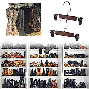 5Pcs Wooden Clips Boots Hangers Double Adjustable Boot Holders for Tall Boots Hanging Clips, Boot Organizer, Socks Bags Hanging Clips Portable Travel Clips Hangers, Walnut Pants Hangers
