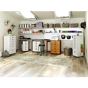 Adeptus Original Roll Cart, Solid Wood, 6 Drawer Extra Wide Drawers Roll Carts, White