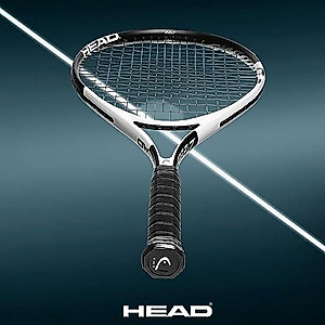 HEAD Geo Speed Adult Tennis Racket - Pre-Strung Head Light Balance 27.5 Inch Racquet - 4 3/8 In Grip, Black/White