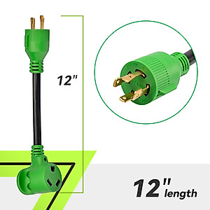 RVMATE 4 Prong 12 Inch 30 Amp to 30 Amp RV Generator Adapter Cord ETL Certified, STW 10/4, L14-30P Male Plug to TT-30R Female Connector with LED Indicator