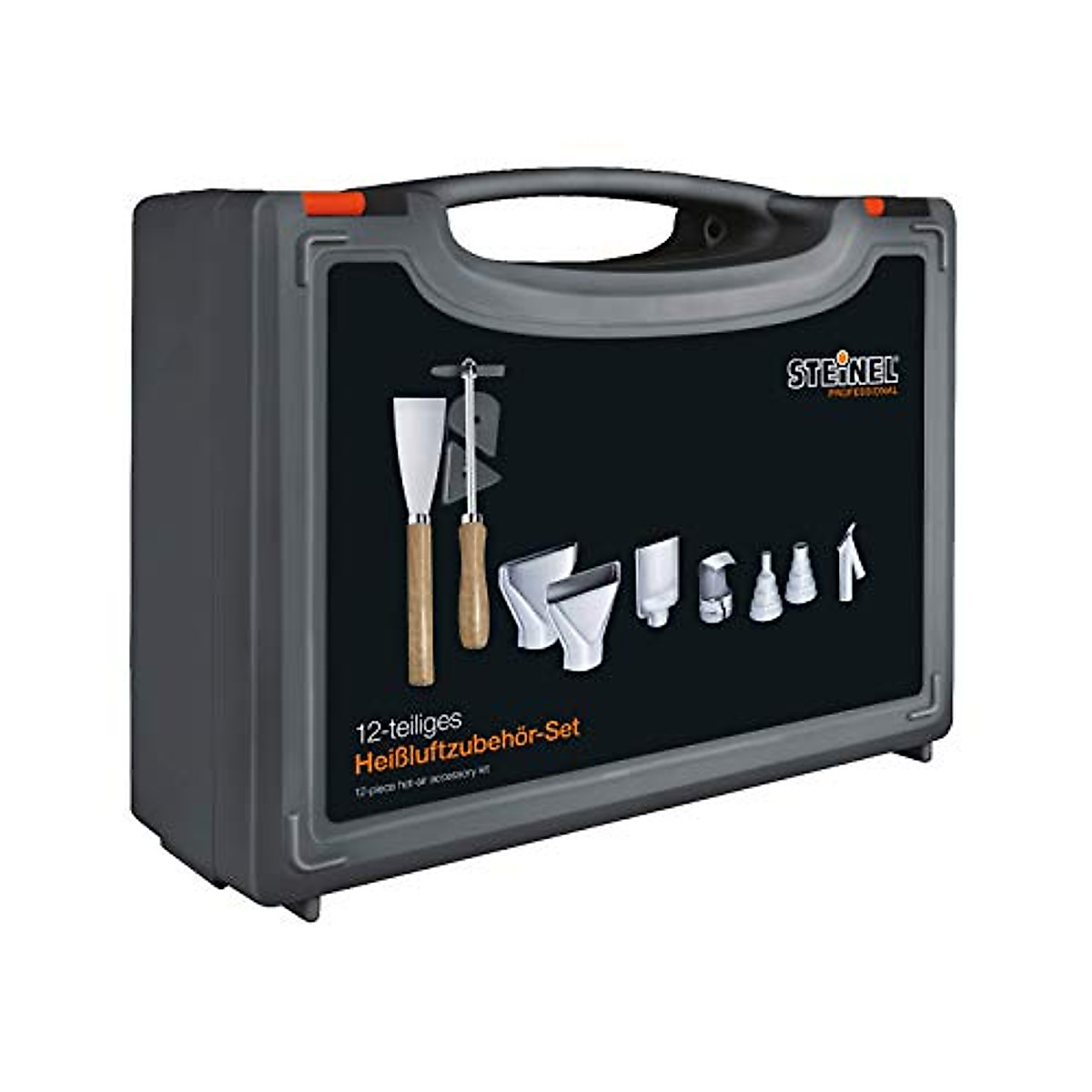 Steinel Hot Air Accessory Set in Case, 12-Piece, Pluggable Nozzles, Paint Scraper, for Renovating and Repairing