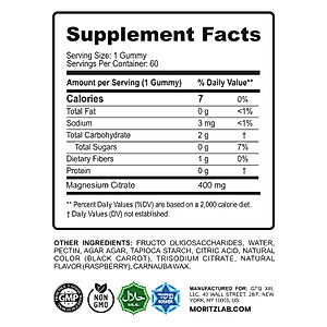 DR. MORITZ Magnesium Citrate Gummies Sugar-Free - Calm Magnesium Gummies Supplement for Children, Sugar-Free Chews for Kids & Adults (60 Count)