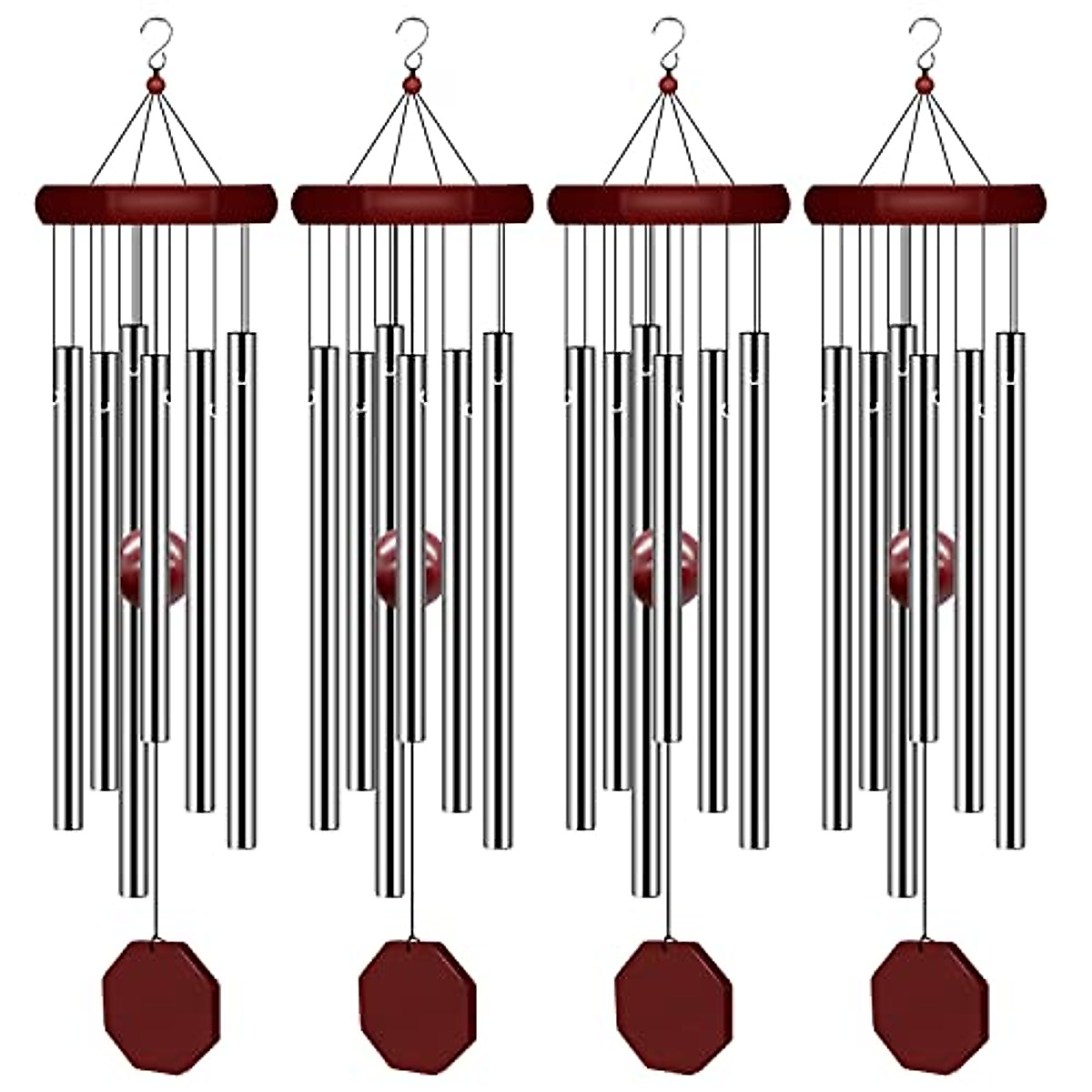 4 Pack Pgzsy Memorial Wind Chimes Outdoor Large Deep Tone, Outdoor Sympathy Wind-Chime Personalized with 6 Tuned Tubes, Elegant Chime for Garden Patio Balcony and Home