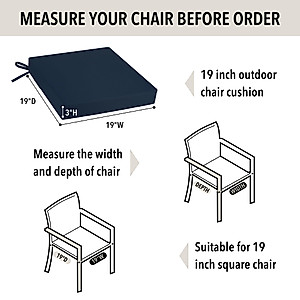 Tromlycs Outdoor Cushions for Patio Furniture Chair Cushions Set of 2 Seat 19x19 Inch Waterproof Outside Square with Ties Navy Blue