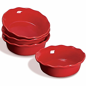 ONEMORE Pie Pans, 6.8 inch Small Chicken Pot Pie Plates 16 oz Deep Dish Pie Pan Ceramic Baking Plates for Dessert Oven Safe Round Baking Dish Pans Set of 4 - Red