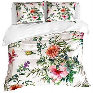 Flower 3pc Duvet Cover Set, Flower Style Texture, 3 Pieces Wrinkle, Stain Resistant Comforters Set, (Twin, 68x88 inches, 3 Pieces)
