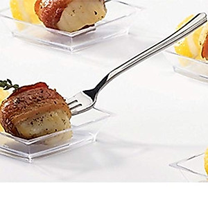 200 Mini Plastic Tasting Forks for Appetizer - 4.2” Inches Reflection Stainless Steel Finished Silver Perfect Desserts Cocktail Cake Fruit Wedding Party Petite Premium Three Prong Disposable Fork