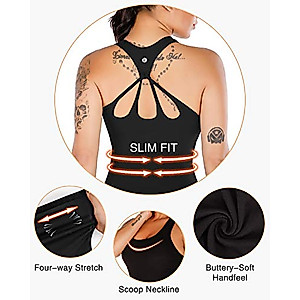 RUNNING GIRL Tank Top for Women, Workout Ribbed Black Sports Bra Racerback Long Tank Tops Loose Fit Plus Size (BX2356 Black.CN:XL,US:L)