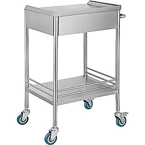VEVOR Utility Cart with 2 Shelves Shelf Stainless Steel with Wheels Rolling Cart Commercial Wheel Dental Lab Cart Utility Services (2 Shelves/ 1 Drawer)