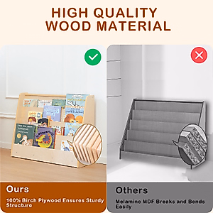 kidi house Single-Sided Kids Bookshelf Montessori Bookshelf Wooden 4-Tier Shelves Birch Book Display Shelf Easy Reach Baby Toddler Bookshelf for Nursery Classroom Kids Room Playroom Living Room