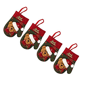 DOITOOL 4 Pcs Christmas Cutlery Bags Mini Christmas Stockings Gloves Bear Tableware Cover Xmas Silverware Holders Christmas Table Decoration