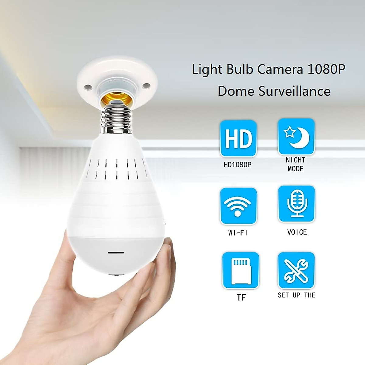 1080P Light Bulb Camera Garage Wireless Surveillance Camera Work with Alexa for Baby Room WiFi 2.4GHz E27-AOLANS