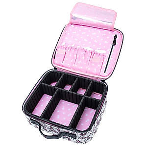 Impressions Vanity Hello Kitty Cosmetic Bag with Faux Leather,Travel Toiletry Bag with Inside Zipper Pockets, Waterproof Reusable Large Cosmetic Makeup Vanity Organizer (White/Pink)