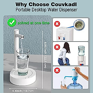 Desktop Water Dispenser for 5 Gallon Bottle & Universal Bottles, Electric Water Pump Portable USB Charging Automatic Drinking Water Jug Bottle Dispenser for Home Office (White)