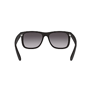 Ray-Ban RB4165 Justin Rectangular Sunglasses, Rubber Black/Light Grey Gradient Dark Grey, 55 mm