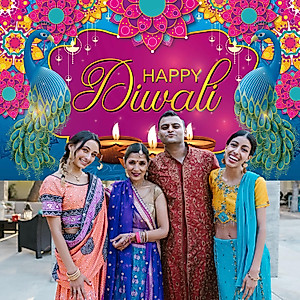 Ansoufien Diwali Decoration Banner, Diwali Decor Backdrop Happy Diwali Banner for Indian Light Celebration Party 71 x 43 Inch