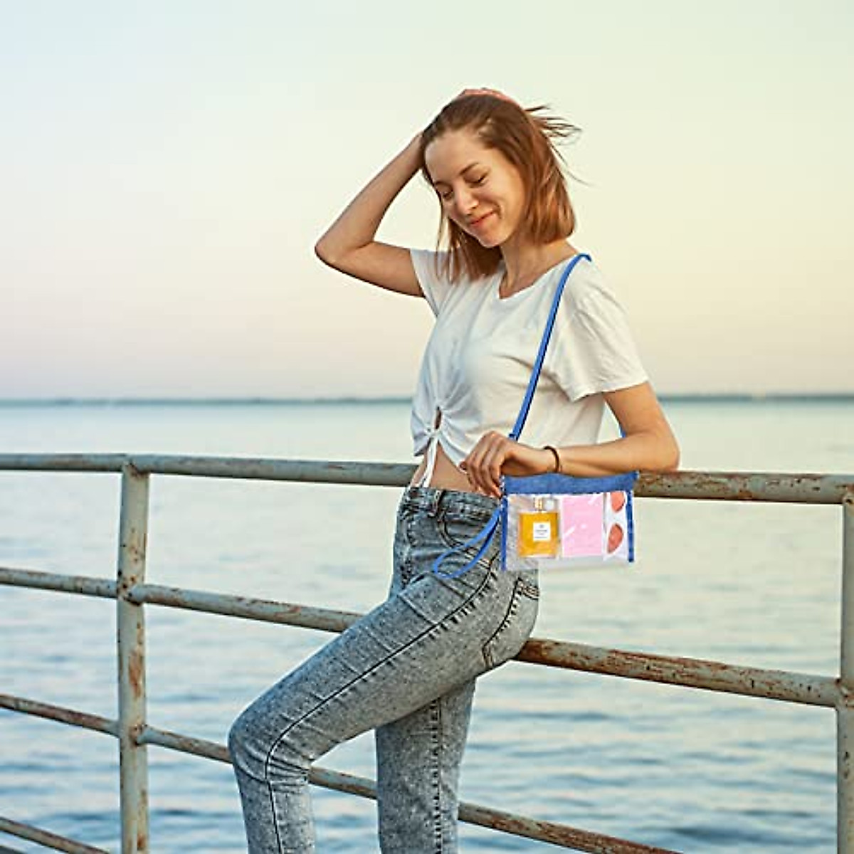 USPECLARE Clear Crossbody Purse Bag Stadium Approved Clear Tote Bag for Work Concert Sports(Blue)