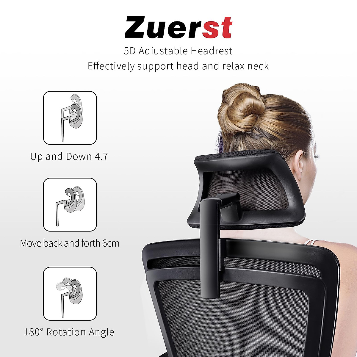 ZUERST Ergonomic Office Chair - Reclining Office Chair with Mesh Seat and Back, 5D Adiustable Headrest, 4D Lumbar Support, Armrest, Big and Tall Swivel Rocking Computer Desk Chairs for Home Office (Bl