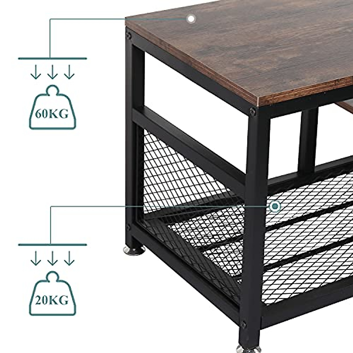 VECELO 47" Coffee Table with Storage Shelf for Living Room Industrial Wood and Metal Frame Easy Assembly Brown