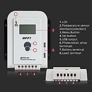 Koolertron 20A MPPT Solar Charge Controller ,12V/24V Solar Panel Regulator with 5V USB Output Multip Circuit Protection Work with AGM, Gel, SEL, Flooded and Lithium