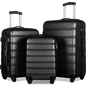 Merax Luggage Sets of 3 Piece Carry on Suitcase Airline Approved,Hard Case Expandable Spinner Wheels (Black)