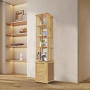 Veloqua Bookcase, Bookshelf Corner Bamboo Book Shelf 6-Tier 360° Rotating Storage Display Rack Narrow Bookshelf with Open Design Shelving Used in Office Bedroom Study Living Room Hallway (Burlywood)