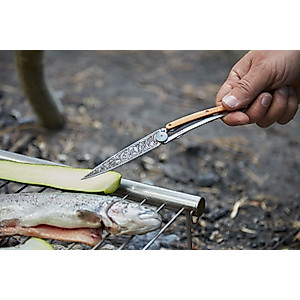 Ultra-light folding pocket knife with belt clip - Juniper Wood 1.3 oz version - Thin and sharp blade - Art Nouveau design - Stainless steel - Elegant and modern design