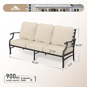 SUNSHINE VALLEY Metal Patio Furniture Sofa with 5.75" Super-Thick Waterproof Cushion, 3-Seater Deep Seating & High-Back Outdoor Couch for Patio Backyard Deck Front Porch