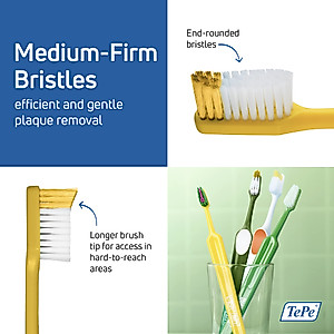 TEPE Nova Medium Firm Toothbrush for Adults with Tapered Head, Angled Neck, and Thumb Grip, Pack of 1