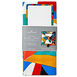 Hallmark Reusable Fabric Gift Wrap (1 Sheet: 26" x 26", Red, Yellow, Teal, Blue, Black Abstract) for Birthdays, Graduations, Baby Showers, Holidays