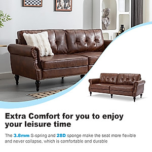 DIFY 80” Leather Faux Loveseat Sofa, Mid-Century Modern Couch with Soft Cushion and Firm Structure, Perfect Furniture for Living Room, Bedroom, Small Space.(Dark Brown)