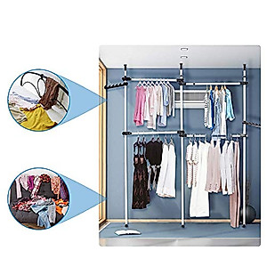 Adjustable Clothing Rack, Closet System Organizer and Storage Height Garment Closet Rack with Hooks DIY Coat Hanger Telescopic Hanging Clothes Garment Rack for Living Room, Bedroom