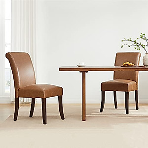 Watson & Whitely Upholstered Kitchen & Dining Room Chairs with High Back, Faux Leather Dining Chairs with Solid Wood Legs, Set of 2, Light Grey