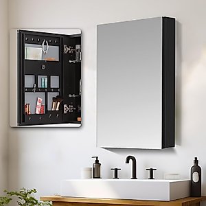 DURLDENG Bathroom Mirror with Storage,16 X 24 Inch,2024 New Model,Medicine Cabinet Mirror,Recessed Medicine Cabinet with Mirror,2 Adjustable Shelves,Black,Soft Hinge