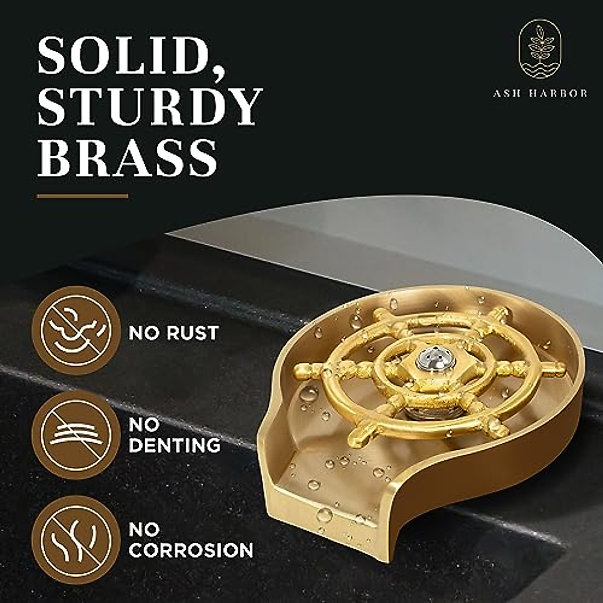 Solid Brass Glass Rinser for Kitchen Sink – Efficient, High-Pressure Cup Washer for Sink attachment – No Rust – 5 In. Wide Glass Cup Cleaner for Sink with all Glass Washer Install Parts by Ash Harbor