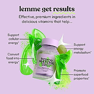 Lemme Matcha Superfood Energy Gummies with Organic Matcha Green Tea, Vitamin B12 and Antioxidant CoQ10 to Support Cellular Energy, Metabolism & Healthy Skin - Vegan, Gluten Free, Non GMO (60 Count)