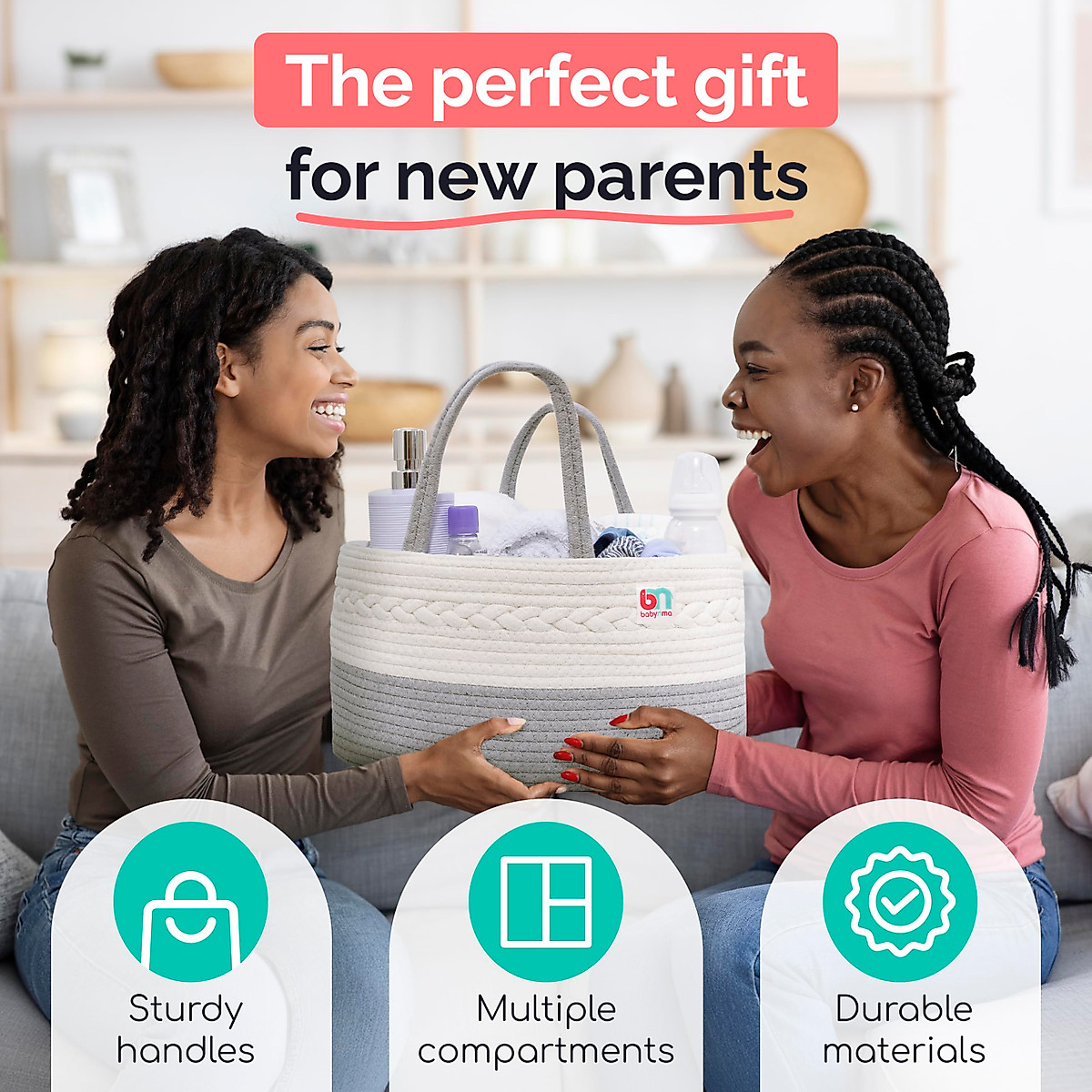 Babynma Rope Diaper Caddy - Storage for Baby and Toddler Items - Portable Cotton Organizer Easily Holds Diapers, Wipes, Clothing - Useful for Nursery, Bedroom (Gray, Extra Large)