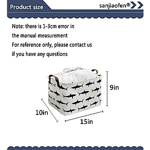 Sanjiaofen Rectangular Kids Storage Bins,Waterproof Shark Storage Basket with Lid,Boys Basket Collapsible Toy Organizer Bin with Handles for Clothes Storage, Kid's Toy Box,Book Bag (Blue Shark)