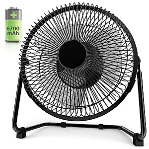 9 Inch USB Rechargeable Desk Fan, 6700mAh Battery Operated Fan, Mini Portable Table Fans with 2 Speeds Strong Airflow, Quiet and 360°Rotate, Desktop Small Personal Fan for Home Office Outdoor Travel