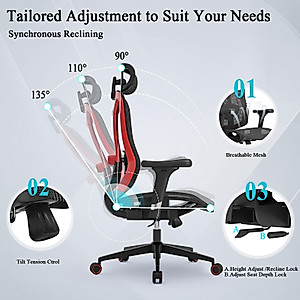 Fradiett Ergonomic Mesh Office Chair - Computer Chair with 3D Lumbar Support, Seat Depth Adjustable Desk Chair with Headrest, 3D Armrest, Ergonomic Gaming Chair for Home Office,Tilt Function