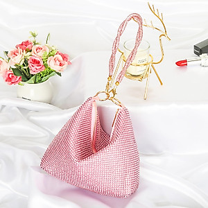 Afashor Fashion Womens Evening Bag Glitter Rhinestone Purse Shiny Clutch Handbag for Party Wedding Pink