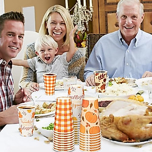 Umigy 120 Pack Fall Paper Coffee Cups 16 oz Thanksgiving Paper Hot Cup Coffee Cups Disposable with Lids and Stirrers Beverage Drinking Cup with 6 Designs for Juice Water Coffee Tea for Home Shops