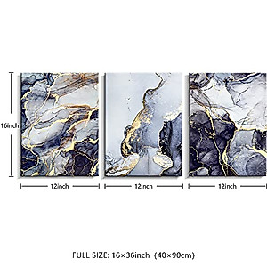 Creoate Abstract Wall Art 3 Pieces Navy Blue Gold Canvas Painting Print Wall Art Wrapped Canvas Art Set Modern Home Office Wall Decor for Living Room, Ready to Hang