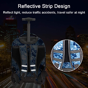 WEISHENGDA 18 inches Wheeled Rolling Backpack for Boys and Girls School Student Books Laptop Travel Trolley Bag, Blue