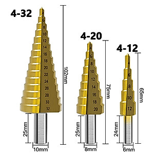 6Pcs Titanium Coated Drill Bit Set, Including 3 Sizes of Step Drill Bit and 3 Sizes of Serrated Twist Drill Bit for Metal Wood Hole Drilling