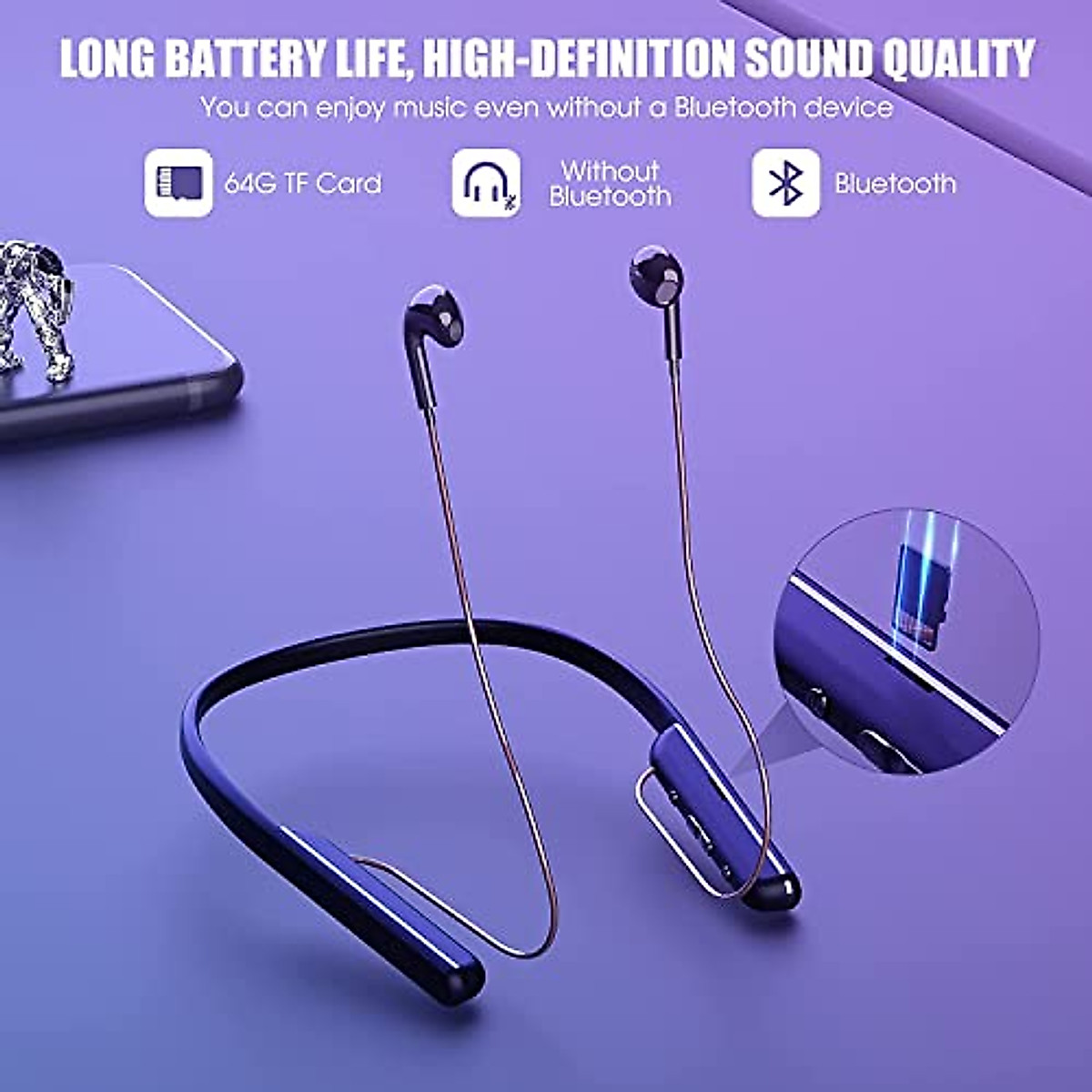 RYNDAO Wireless Earbuds Bluetooth Headphones 100hrs Play Back Sport Earphones Over-Ear Buds with Earhooks Built-in Mic Bluetooth 5.0Headset for Workout Running, for iPhone/Samsung/iOS/Android