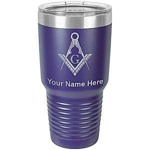 LaserGram 30oz Vacuum Insulated Tumbler Mug, Freemason Symbol, Personalized Engraving Included (Dark Purple)