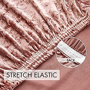 MIULEE 2 Panels Velvet Curtains 52x84 Inches Rose Pink Grommet Thermal Insulated Blackout Curtain for Bedroom Bundle Set of 2 Velvet Chair Covers for Dining Room Stretch Soft & Thick Chair Slipcover