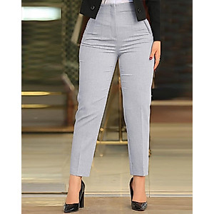 Women 6 Pockets High Waisted Cargo Pants Wide Leg Casual Pants Combat Military Trouser Light Gray